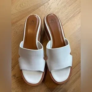 Aquatalia | Shoes | Aquatalia White And Brown Platform Slide Sandals ...